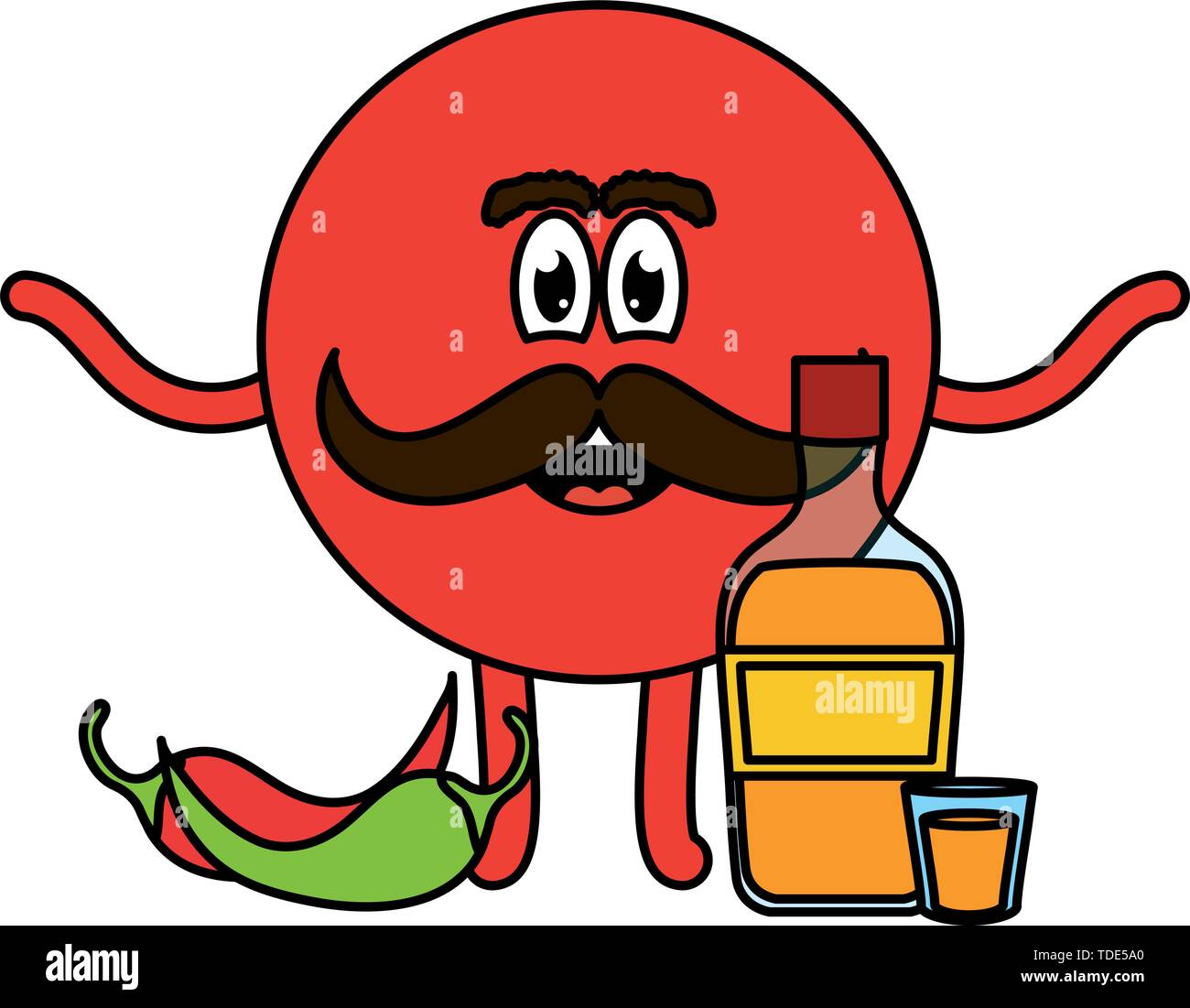 mexican emoji character with tequila and chilli pepper vector ...