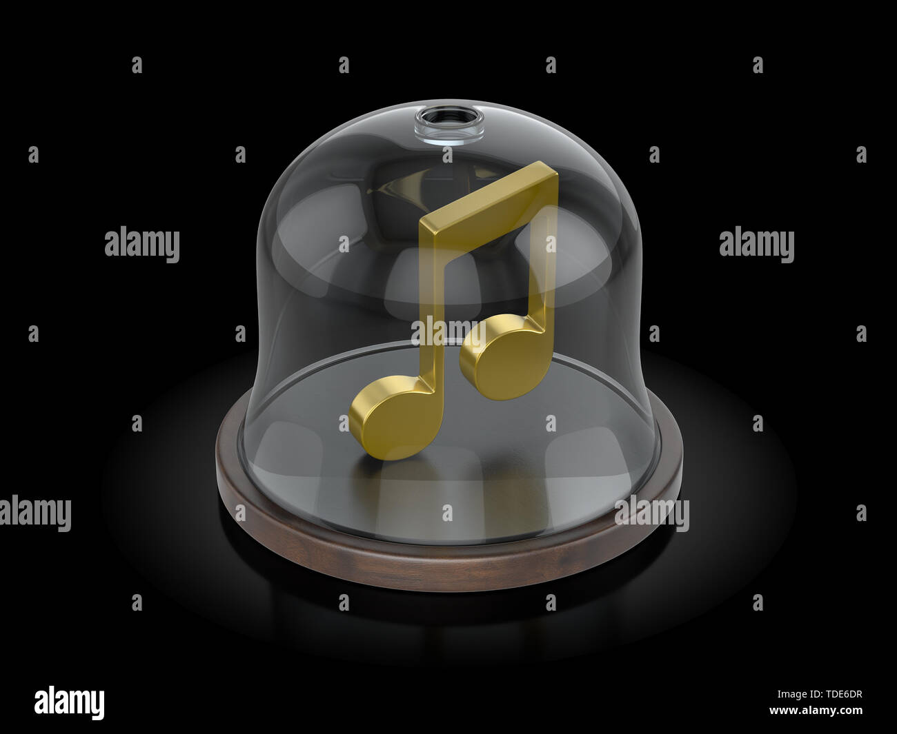 Music note symbol under the dome on a black background. 3d illustration ...