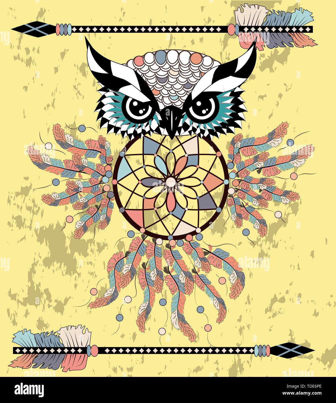 Dreamcatcher owl boho style cartoon character abstract bohemian object ...