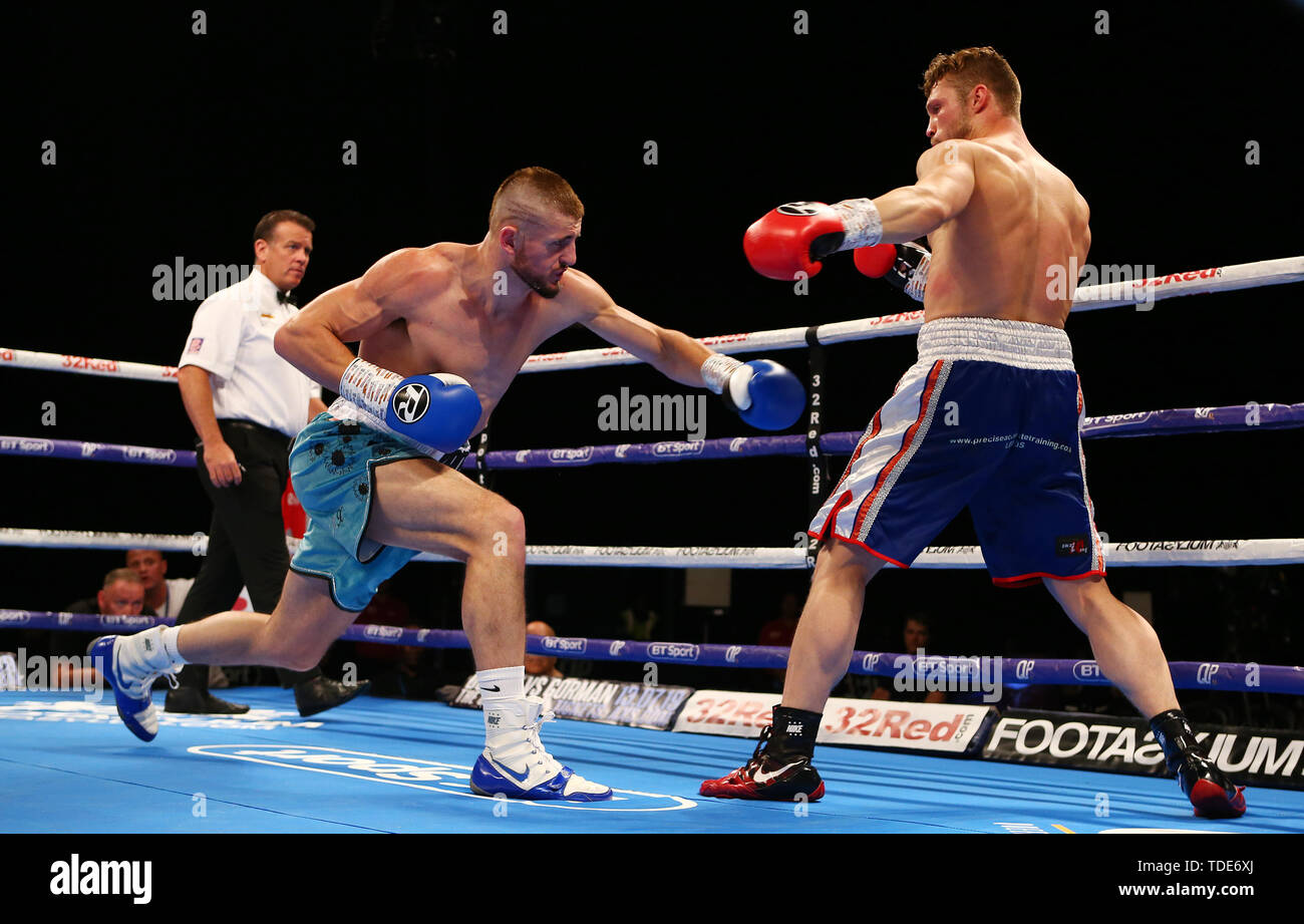 Kody Davies and Harry Matthews during the light heavyweight bout at the ...