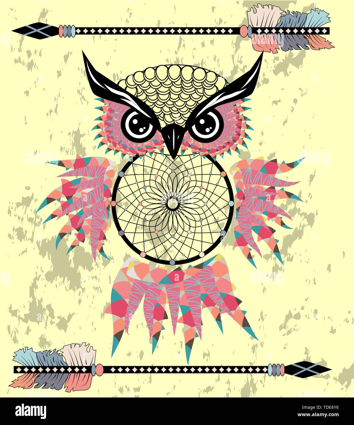 Dreamcatcher owl boho style cartoon character abstract bohemian object ...