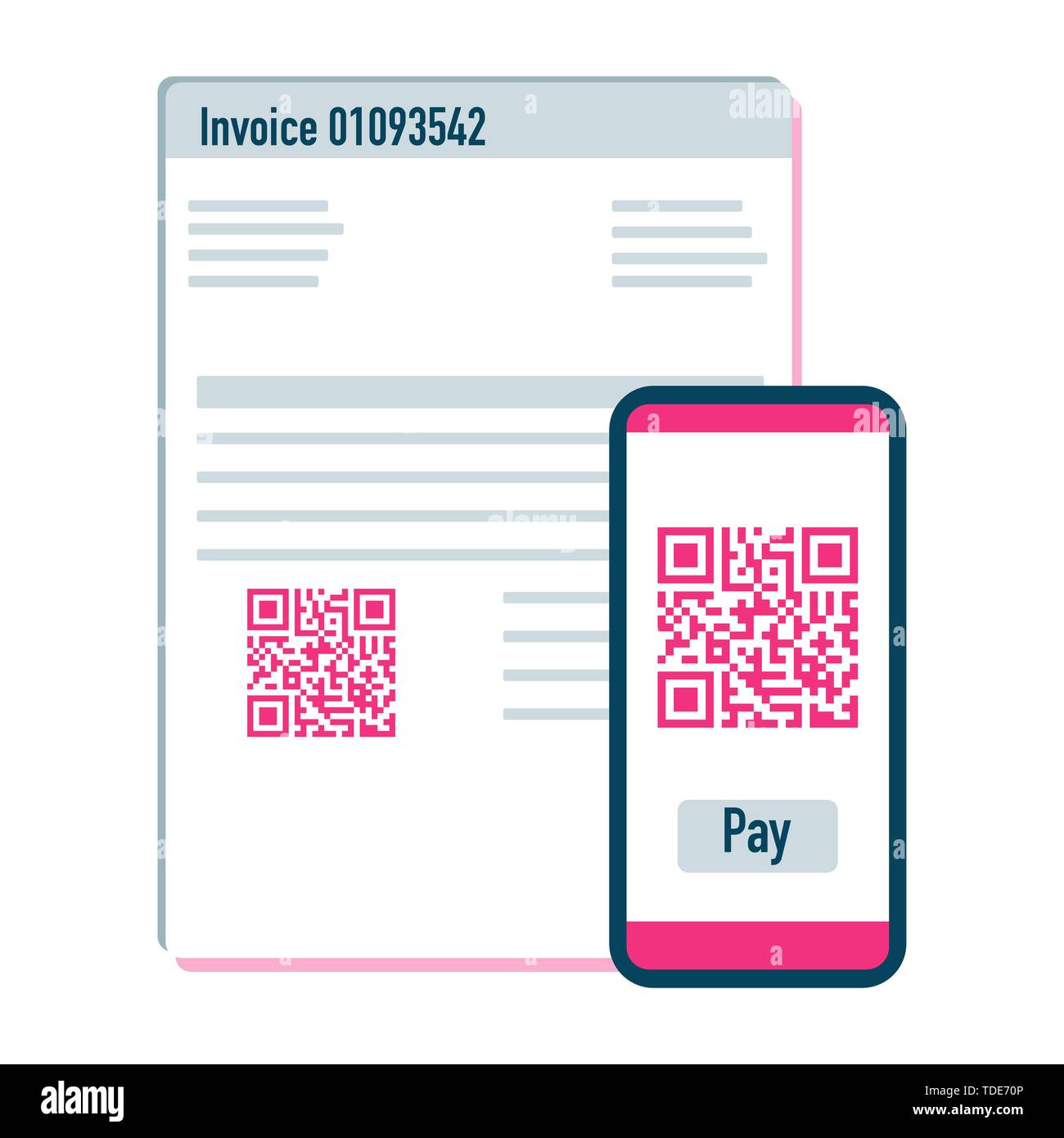 Vector illustration with phone scan qr code for payment invoice ...