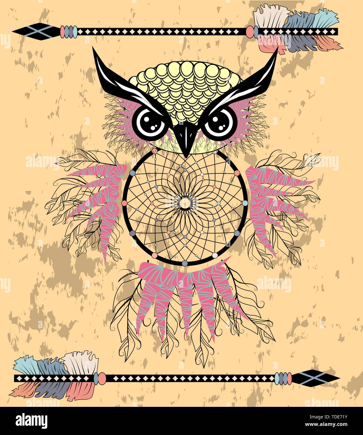 Dreamcatcher owl boho style cartoon character abstract bohemian object ...
