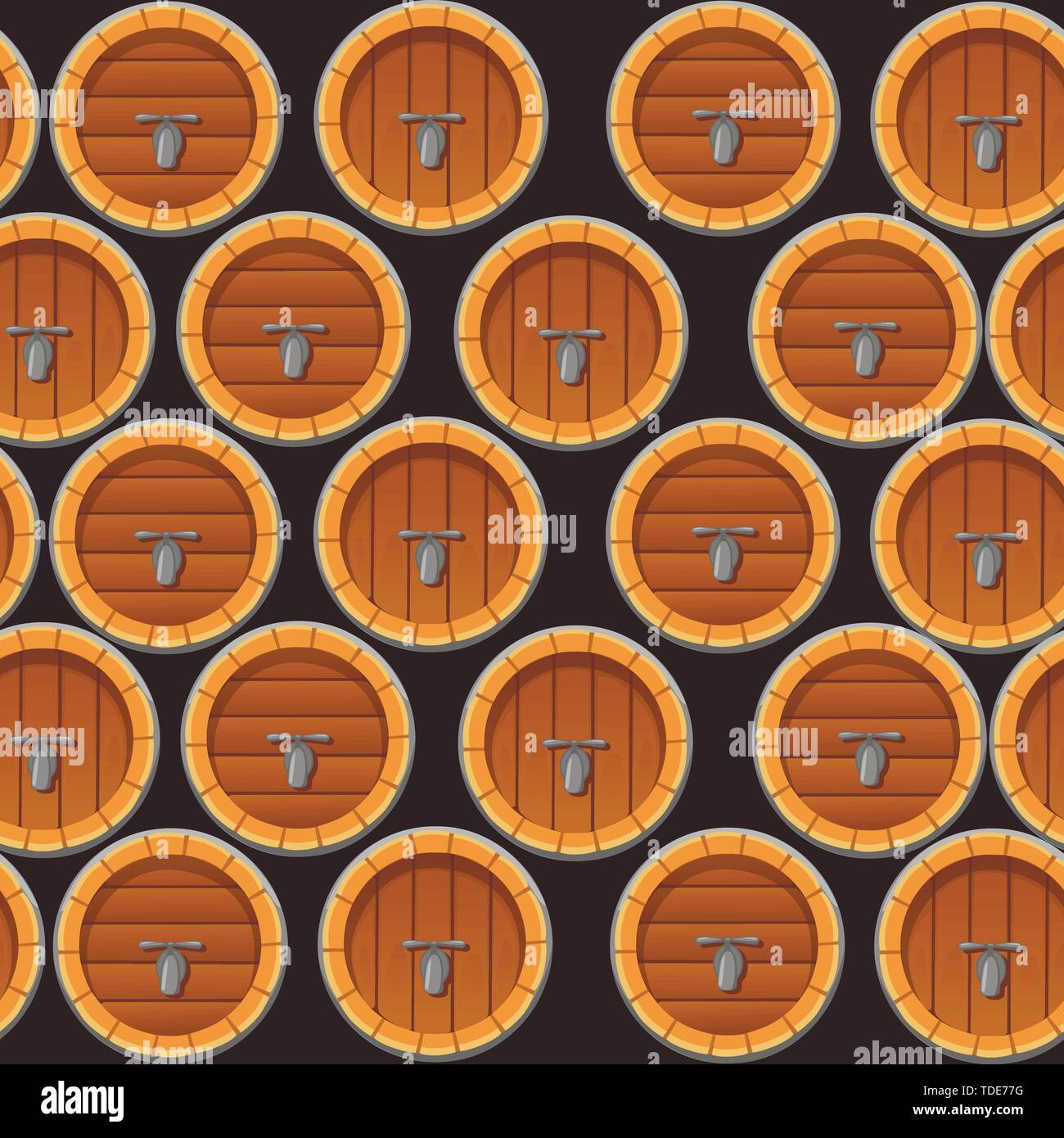 Seamless pattern of wooden wine or beer barrels flat vector ...