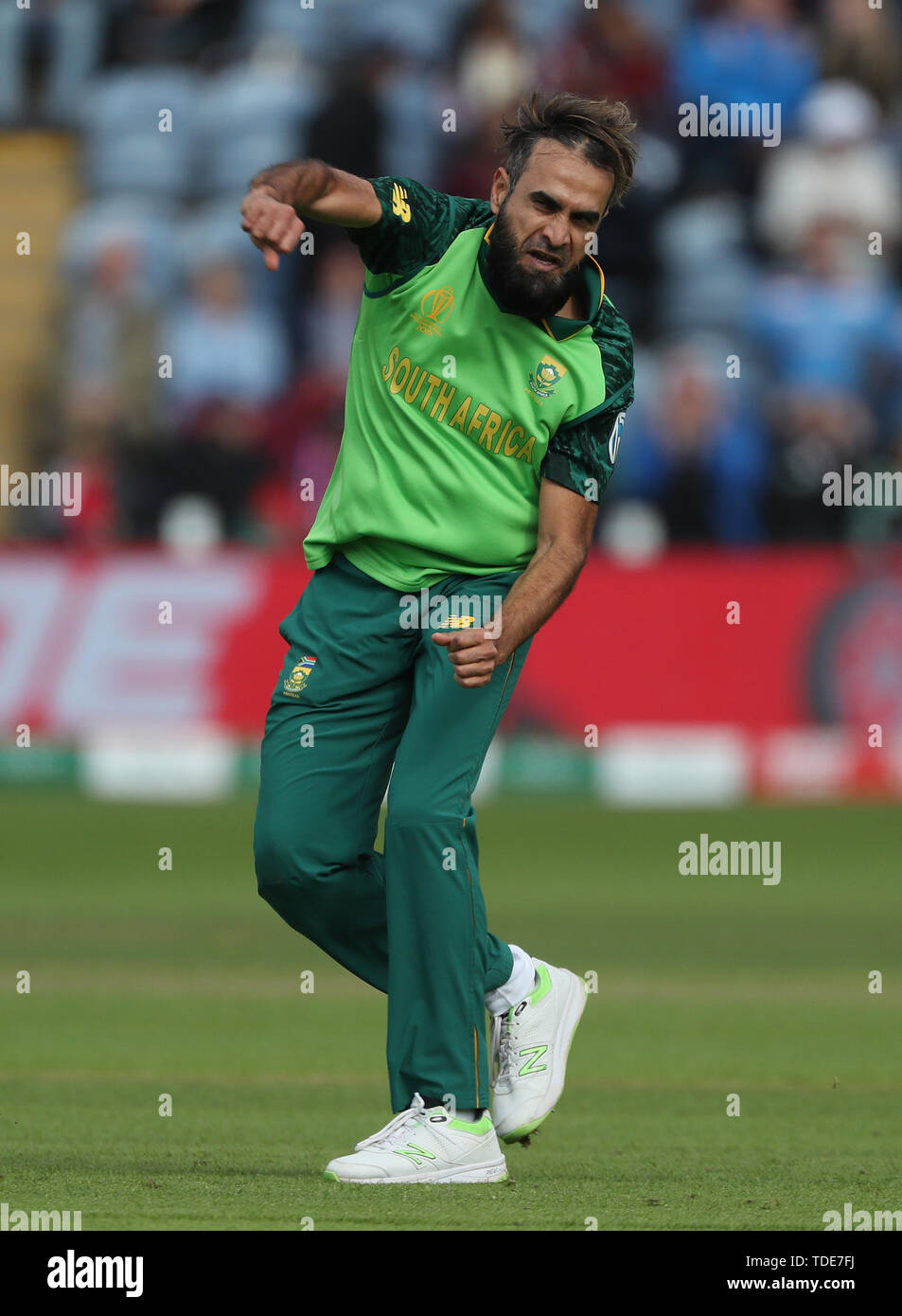 South Africa's Imran Tahir celebrates taking the wicket of Afghanistan ...