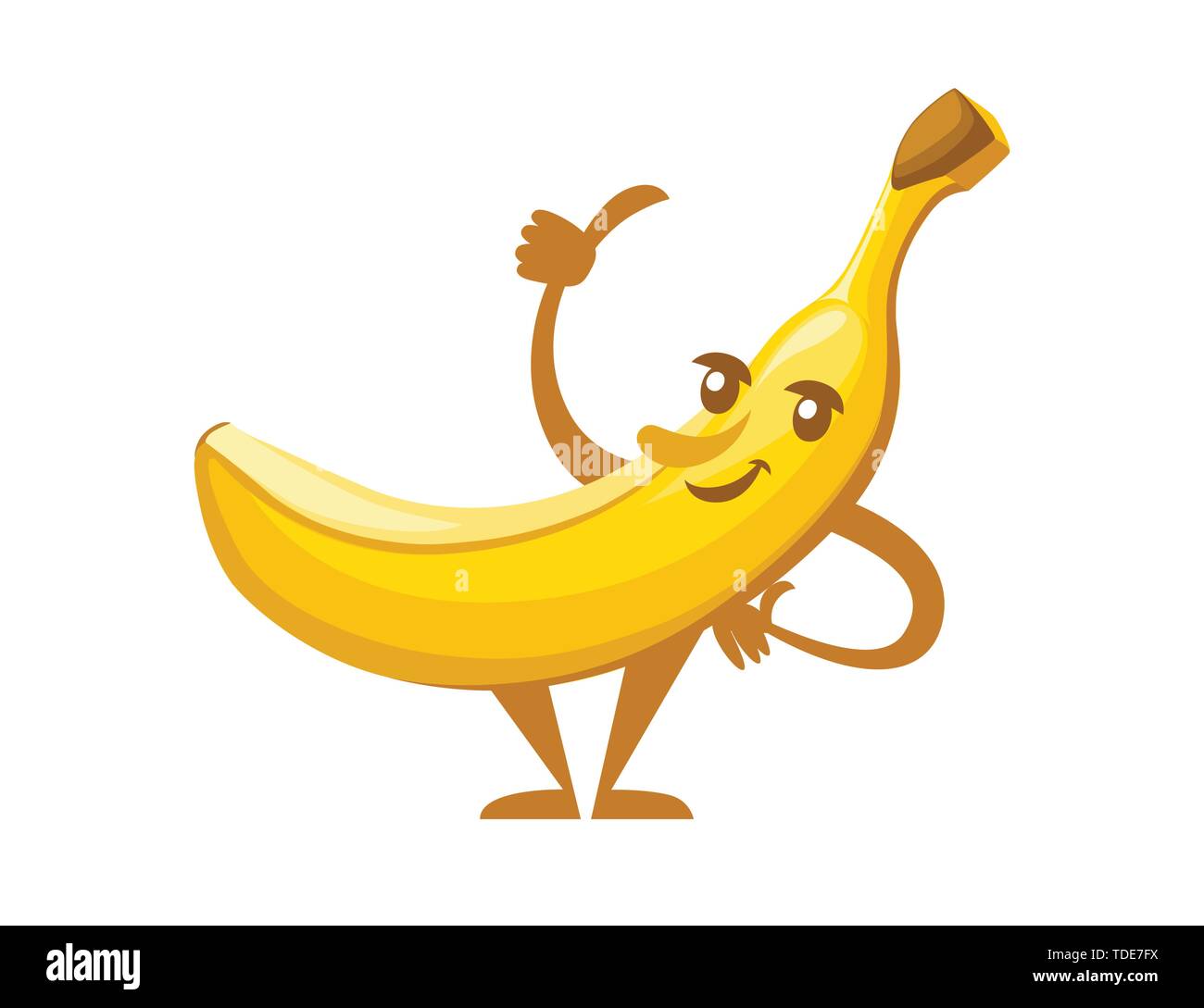 Single yellow banana edible tropical fruit berry cartoon character ...