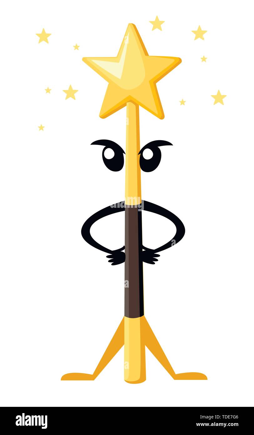 Magic wand with anthropomorphic face cartoon character design mascot ...