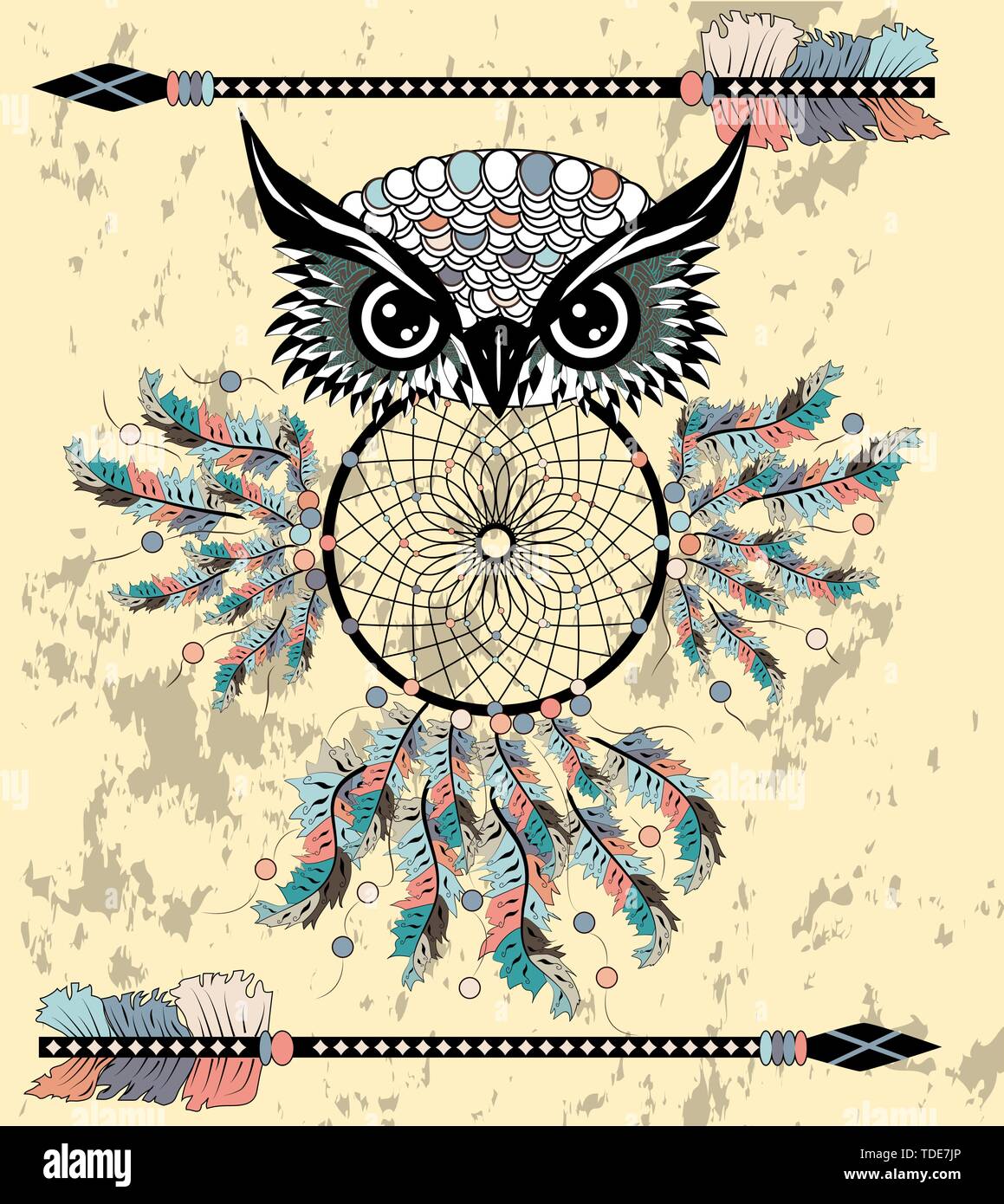 Dreamcatcher owl boho style cartoon character abstract bohemian object ...