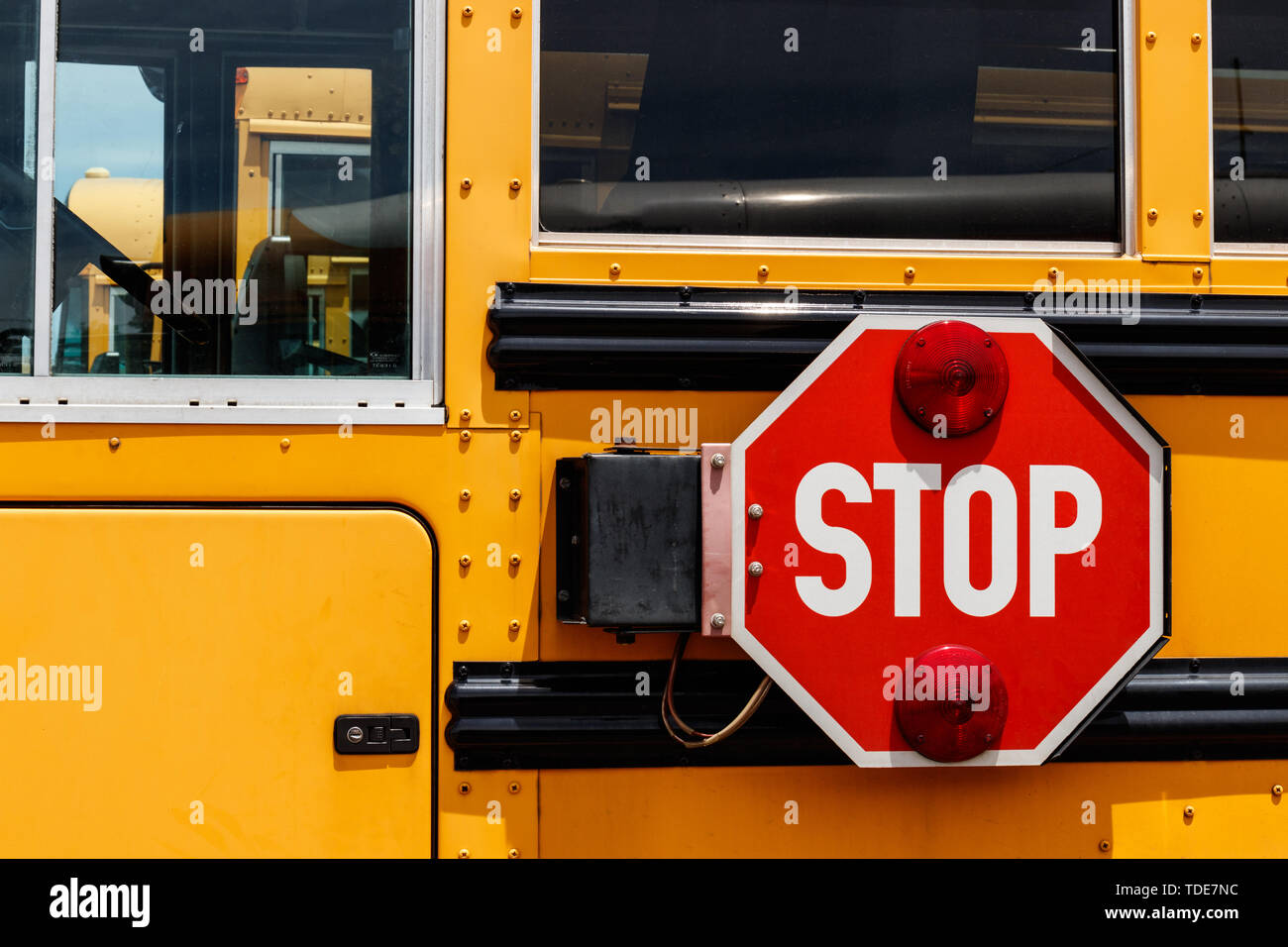 Indianapolis - Circa June 2019: Stop sign on the side of a school bus ...