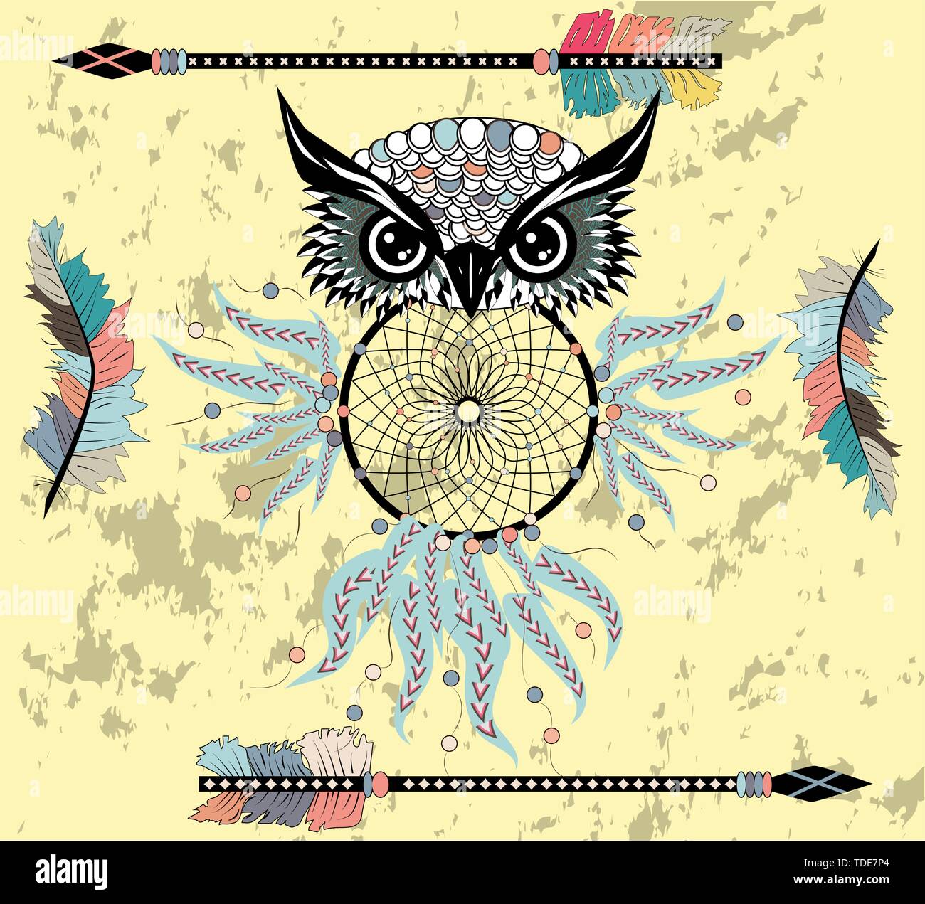 Dreamcatcher owl boho style cartoon character abstract bohemian object ...