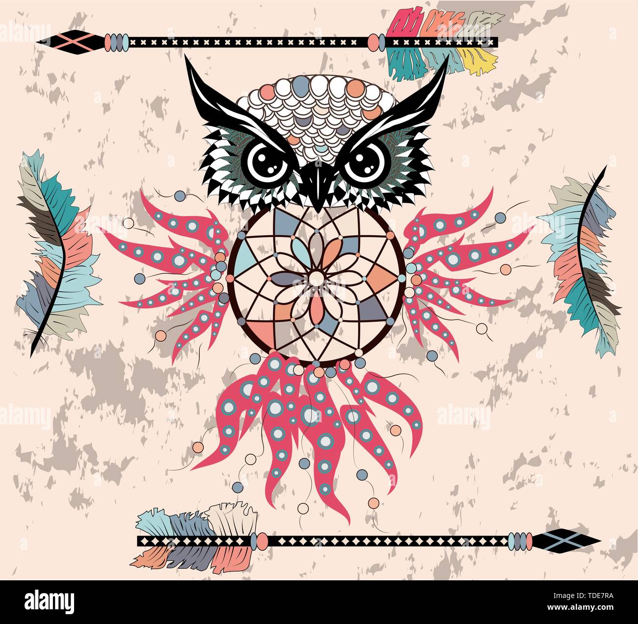 Dreamcatcher owl boho style cartoon character abstract bohemian object ...