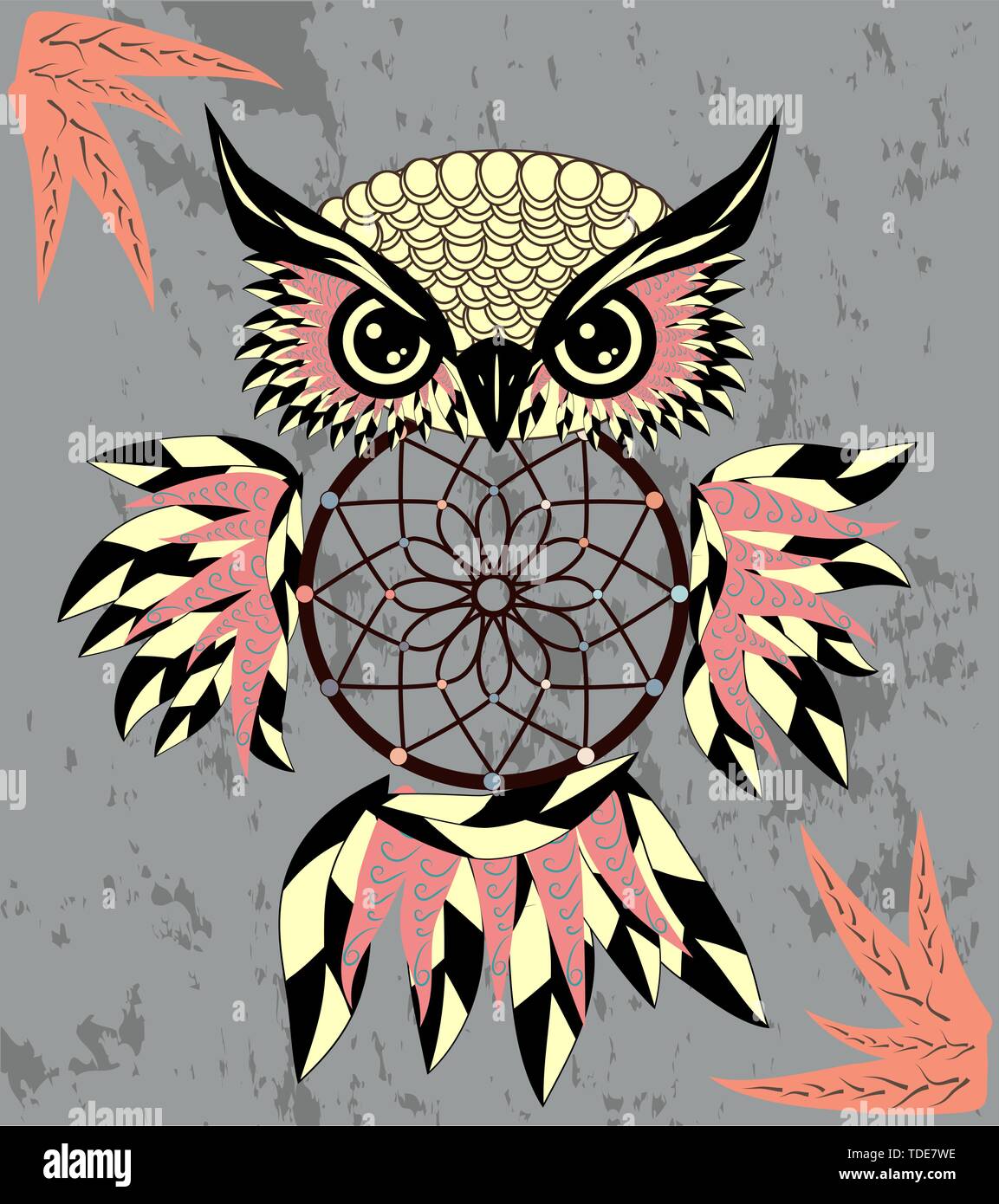 Dreamcatcher owl boho style cartoon character abstract bohemian object ...
