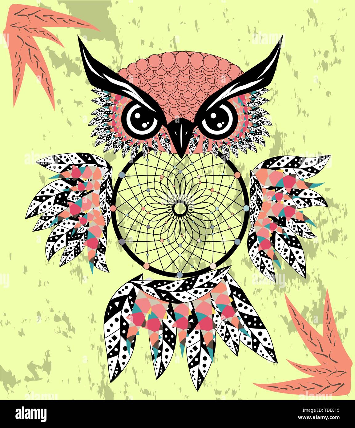 Dreamcatcher owl boho style cartoon character abstract bohemian object ...