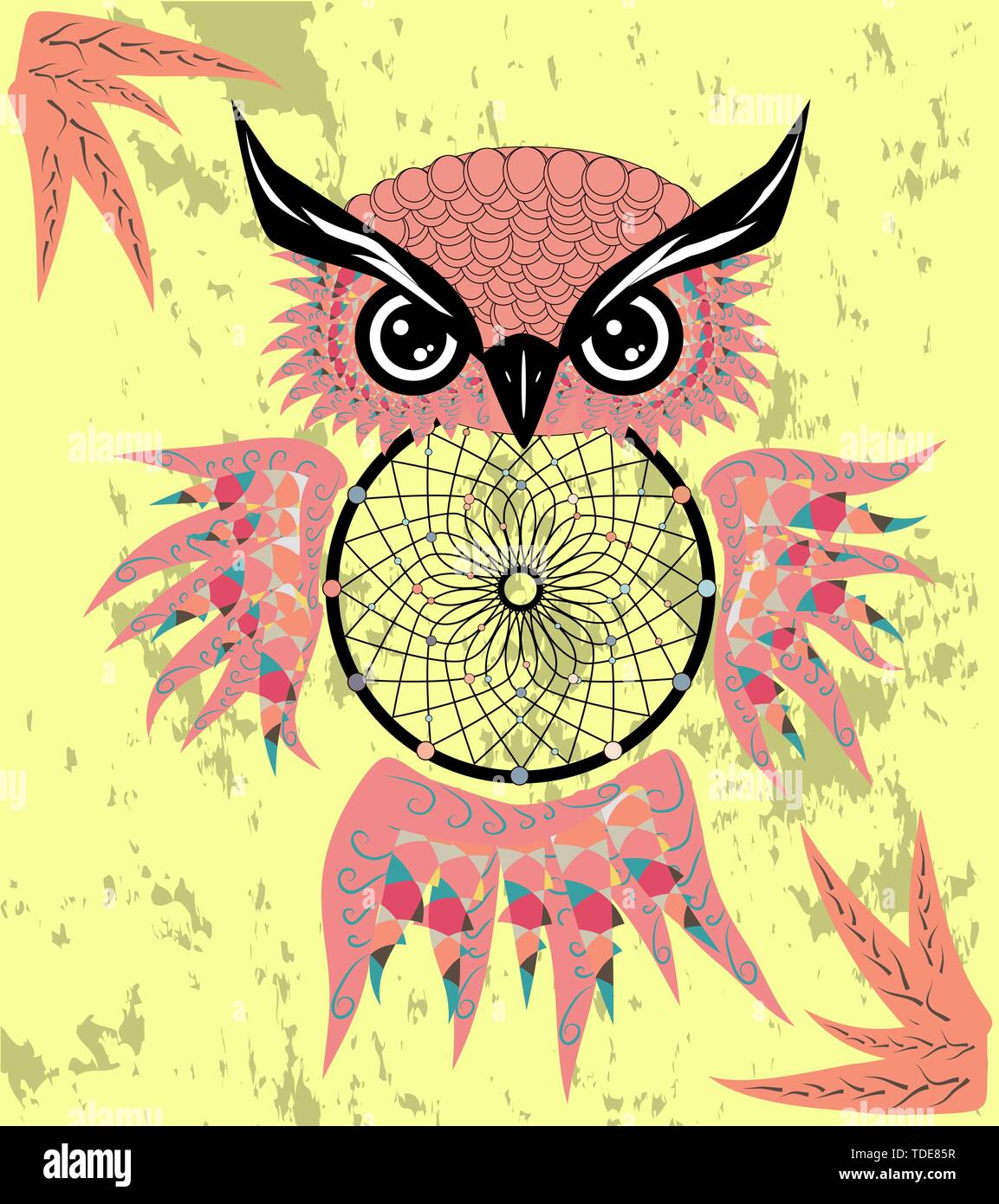 Dreamcatcher owl boho style cartoon character abstract bohemian object ...