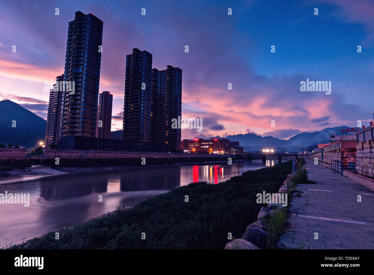 Night view of the Gu-xi River Stock Photo - Alamy