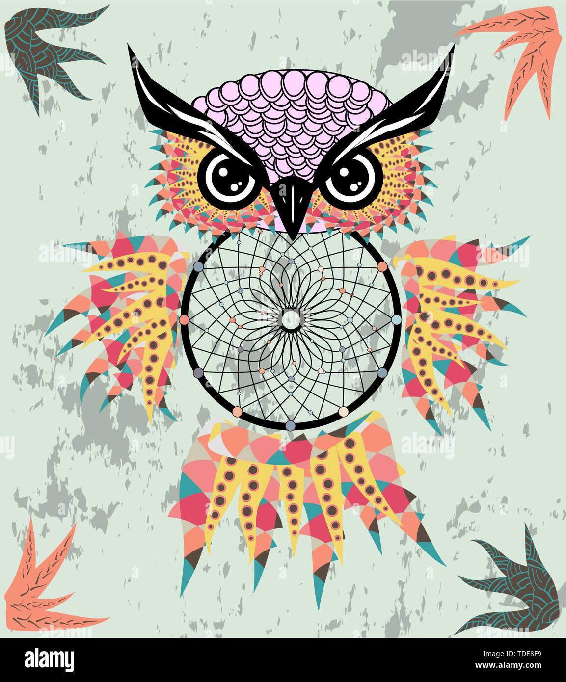 Dreamcatcher owl boho style cartoon character abstract bohemian object ...