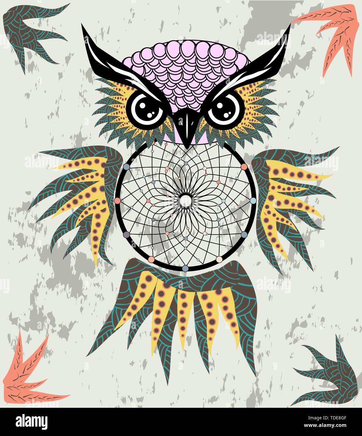 Dreamcatcher owl boho style cartoon character abstract bohemian object ...