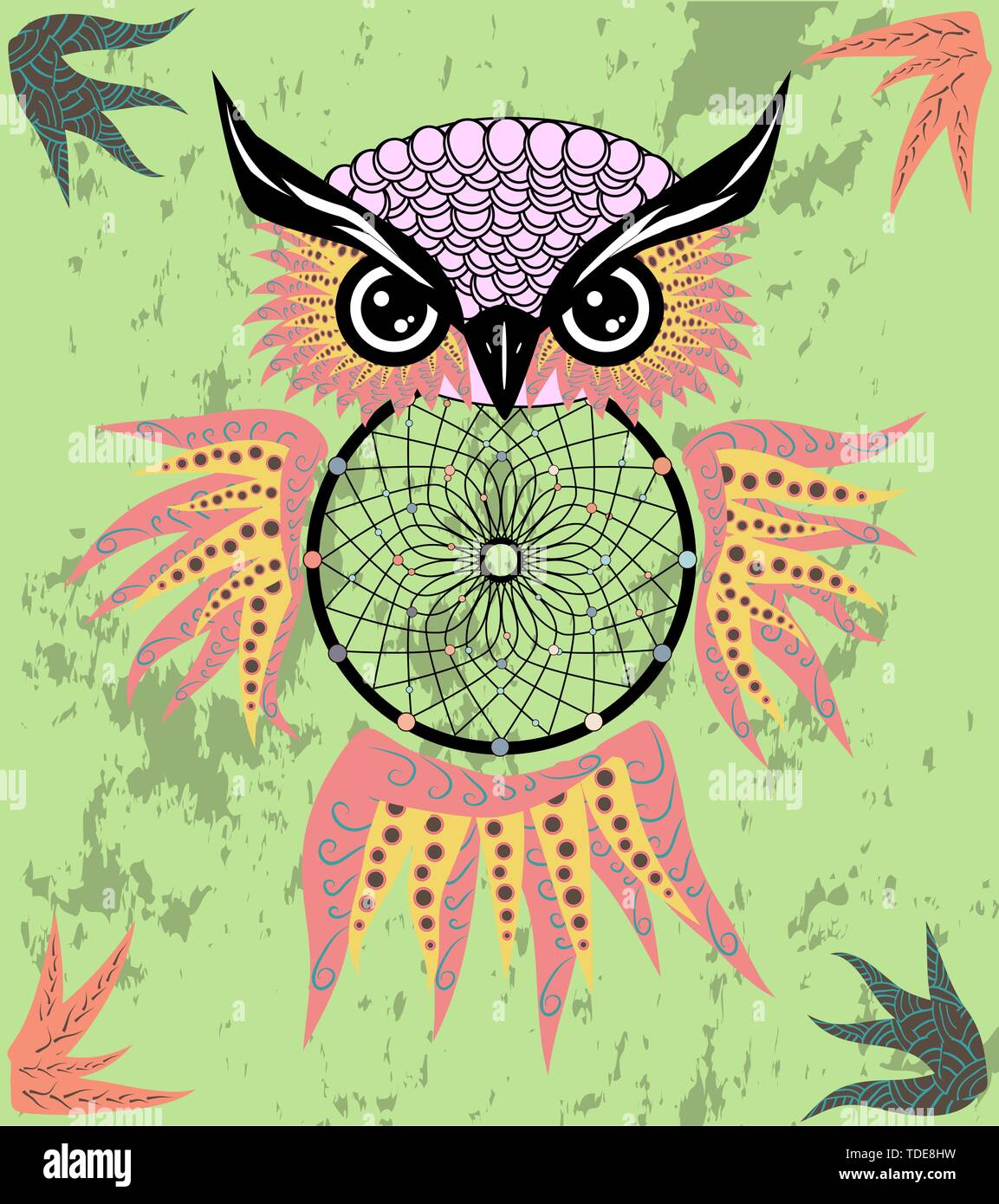 Dreamcatcher owl boho style cartoon character abstract bohemian object ...