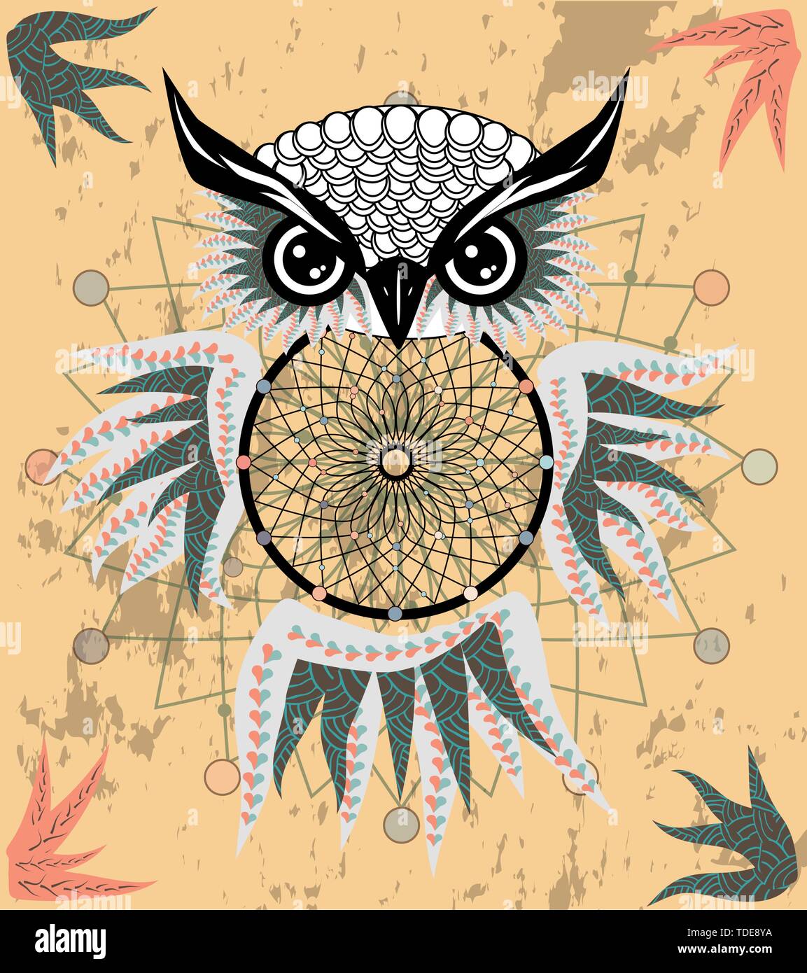 Dreamcatcher owl boho style cartoon character abstract bohemian object ...