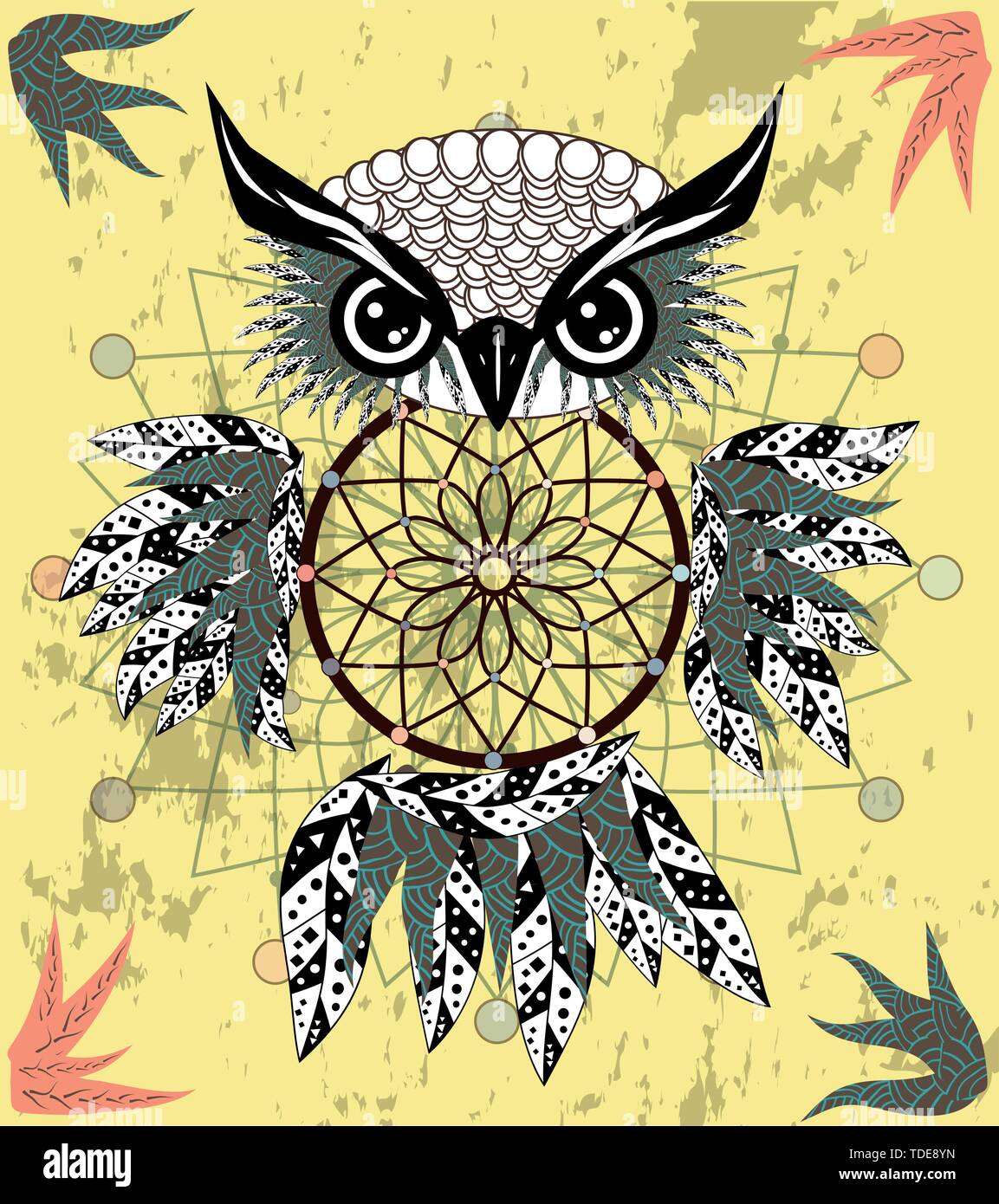 Dreamcatcher owl boho style cartoon character abstract bohemian object ...