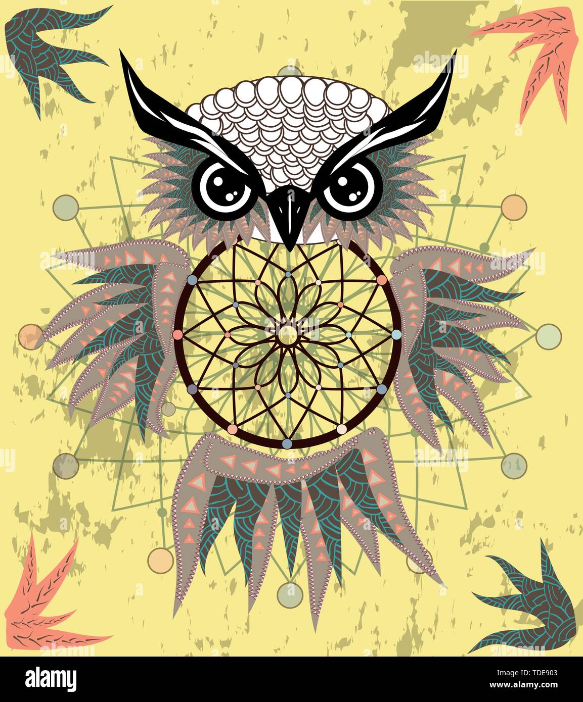 Dreamcatcher owl boho style cartoon character abstract bohemian object ...