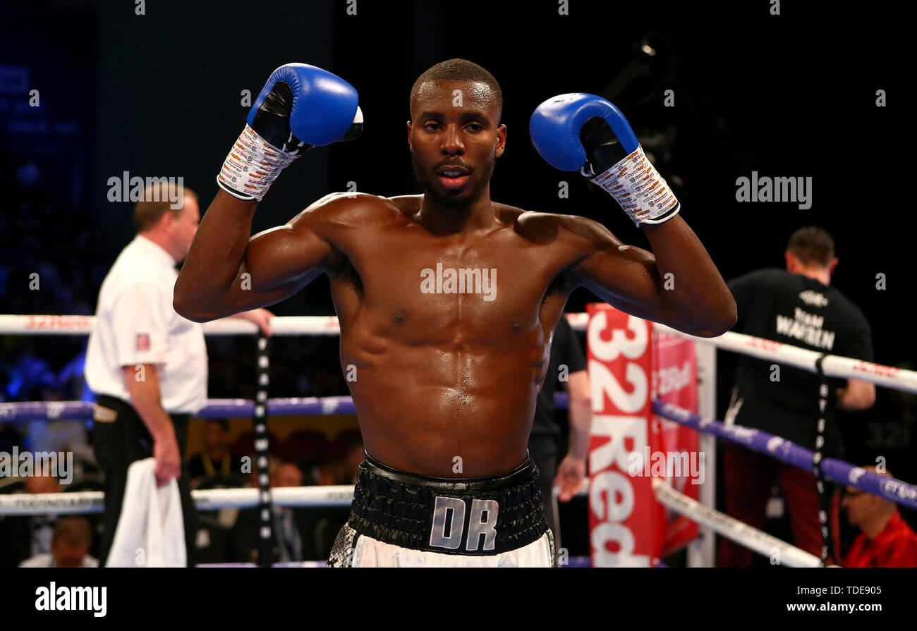 Shakiel Thompson celebrates his win against Alistair Warren during the ...