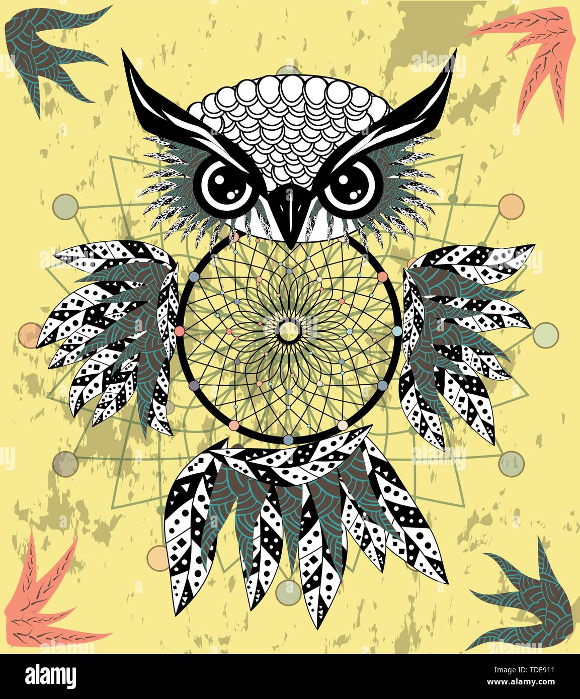 Dreamcatcher owl boho style cartoon character abstract bohemian object ...