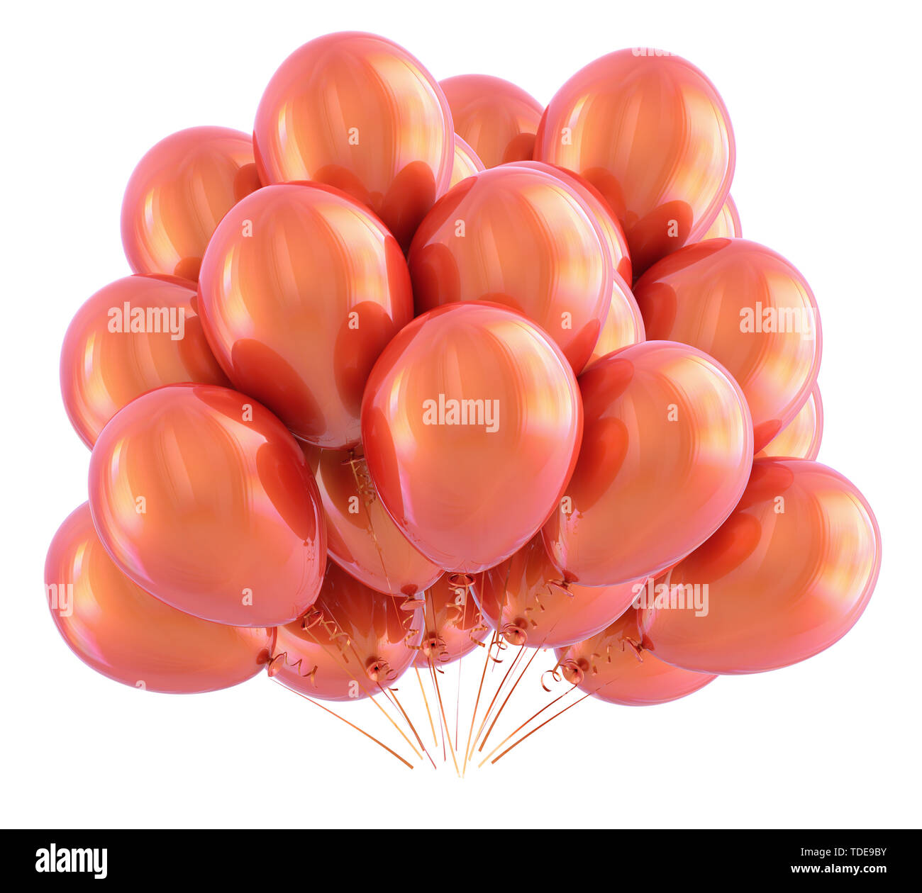Orange balloons bunch. Party, birthday decoration glossy. Helium ...