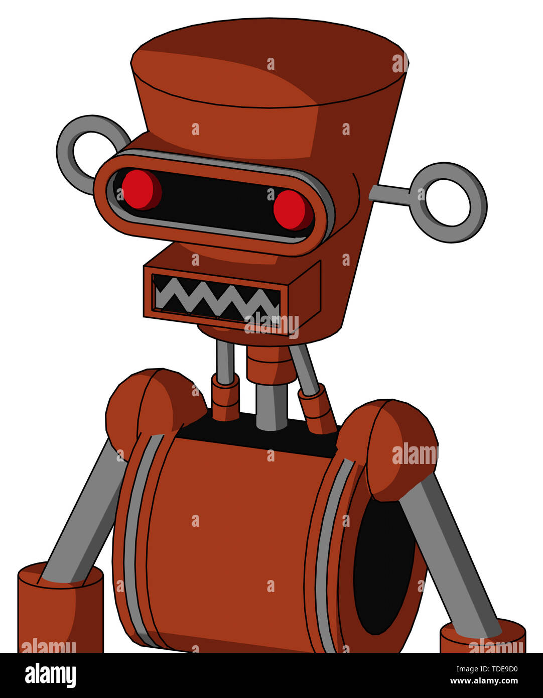 Portrait style orange robot with cylinder-conic head and square mouth ...
