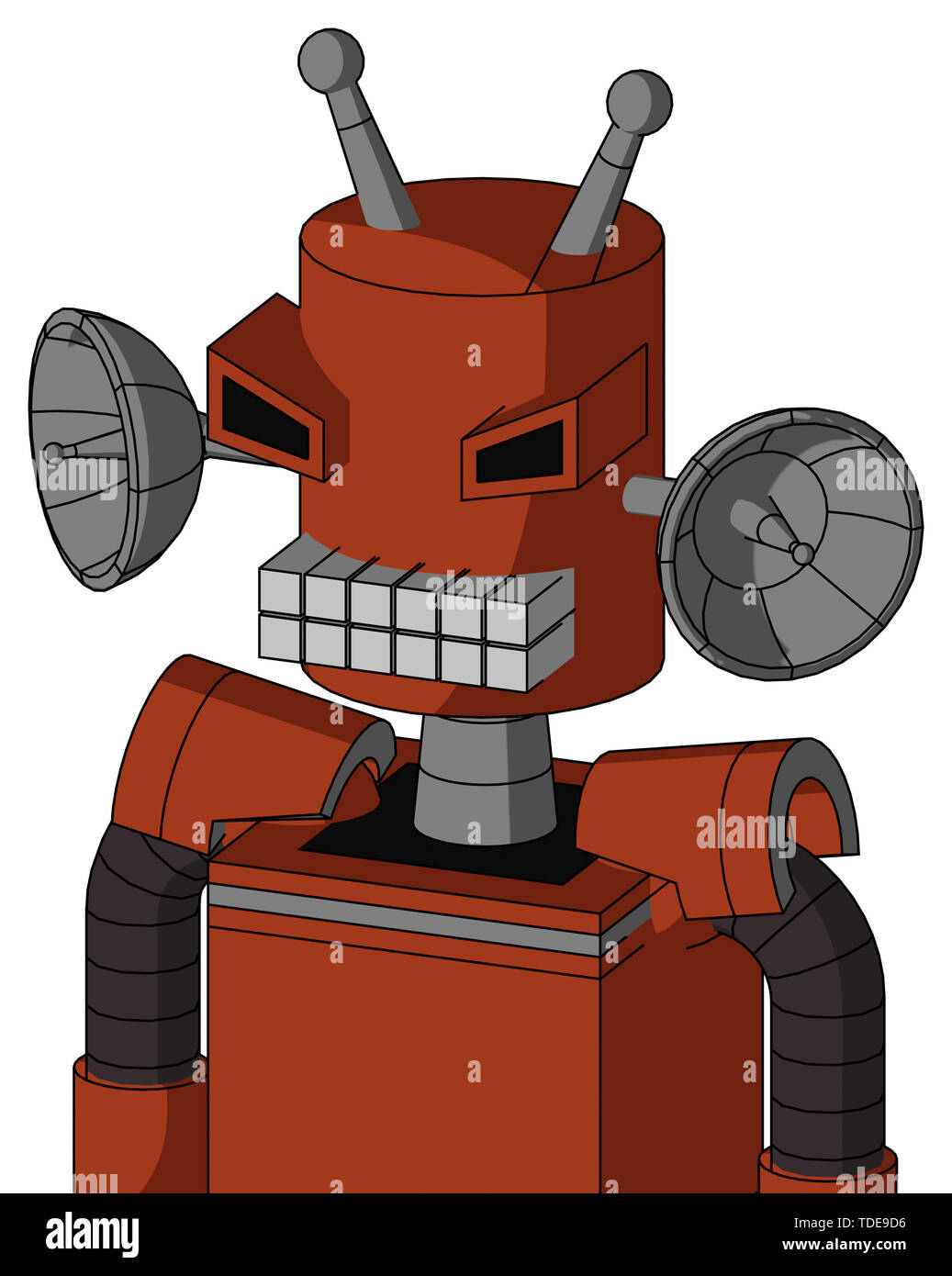 Portrait style orange robot with cylinder head and keyboard mouth and ...