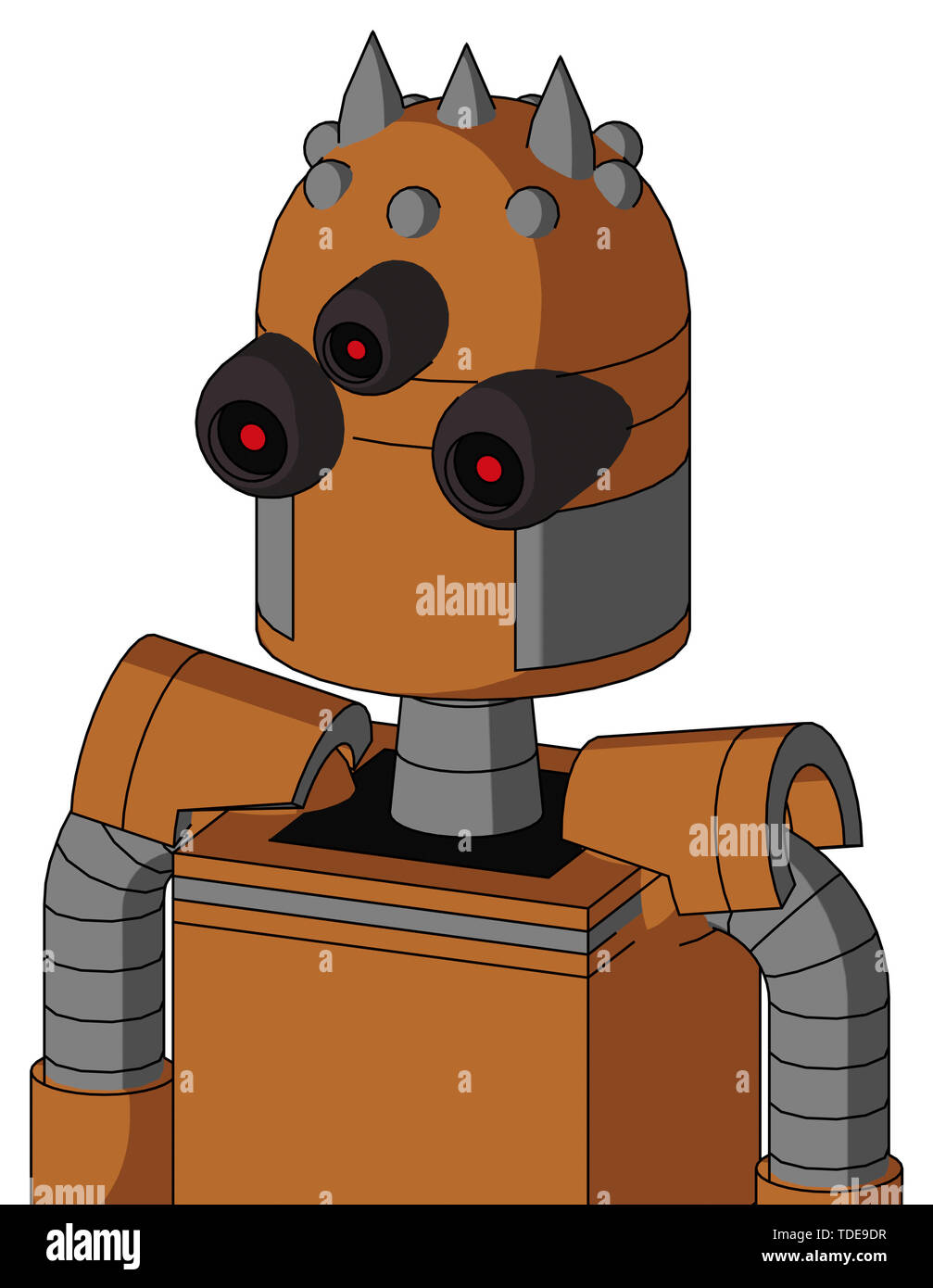 Portrait style orange robot with dome head and three-eyed and three ...