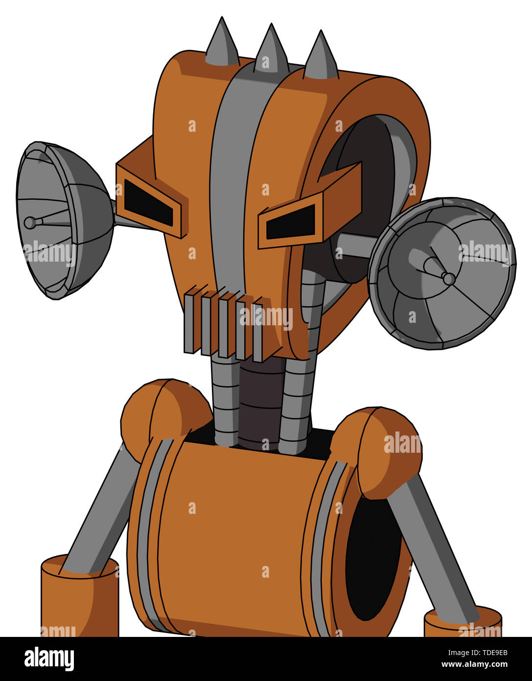 Portrait style orange robot with droid head and vent mouth and angry ...