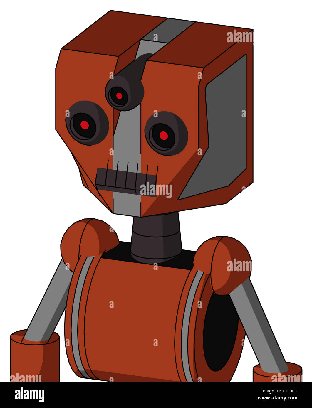 Portrait style orange robot with mechanical head and dark tooth mouth ...