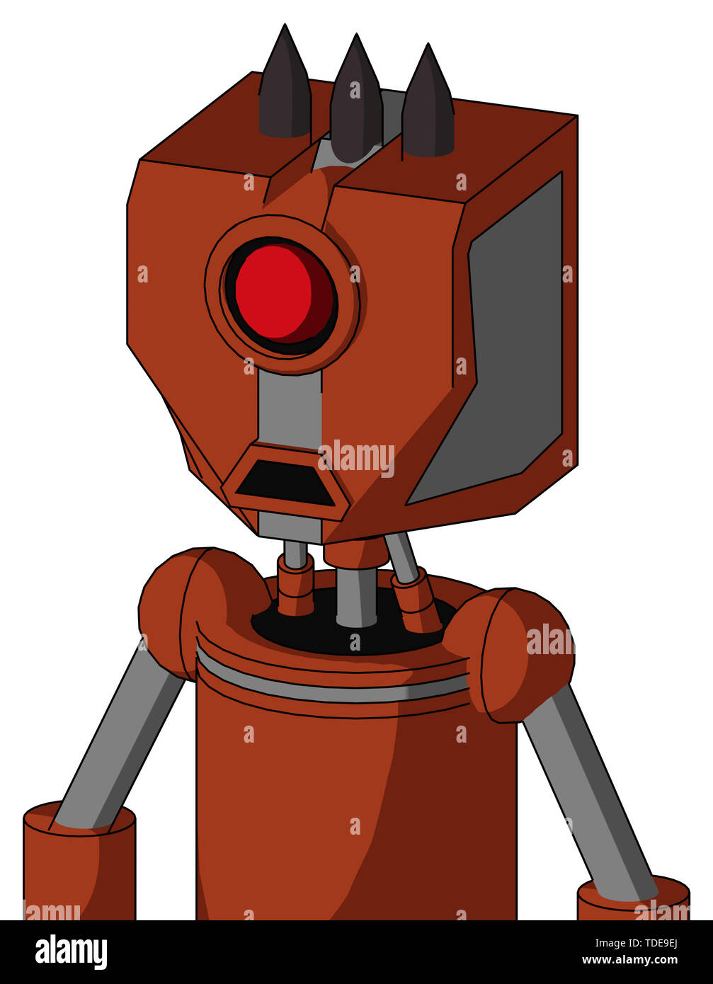 Portrait style orange robot with mechanical head and sad mouth and ...