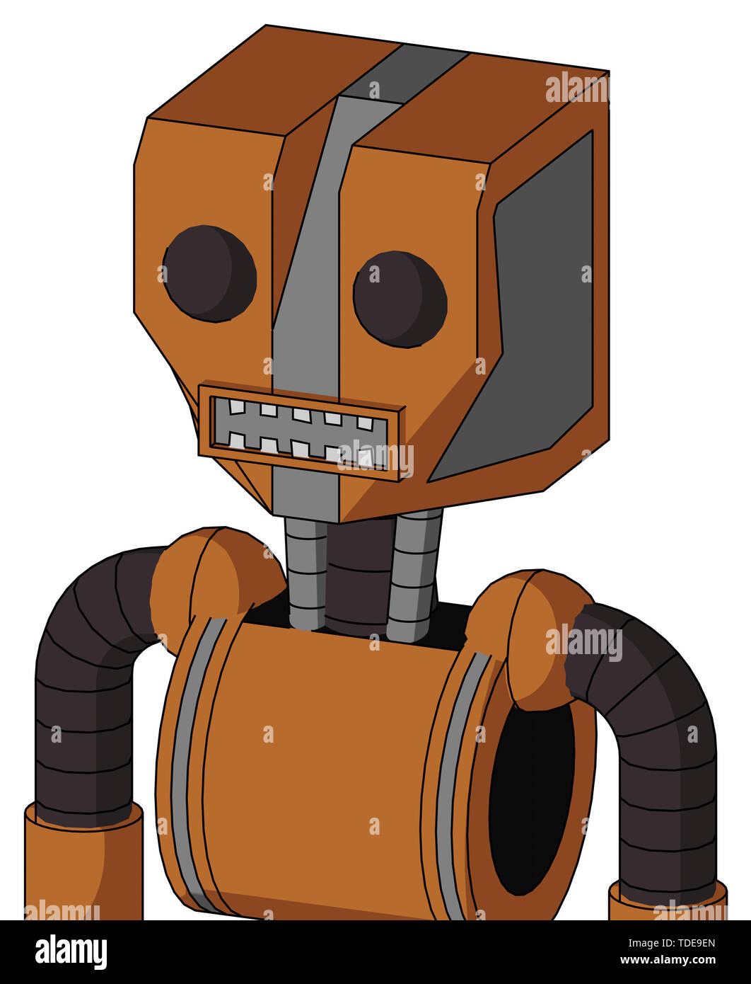 Portrait style orange robot with mechanical head and square mouth and ...