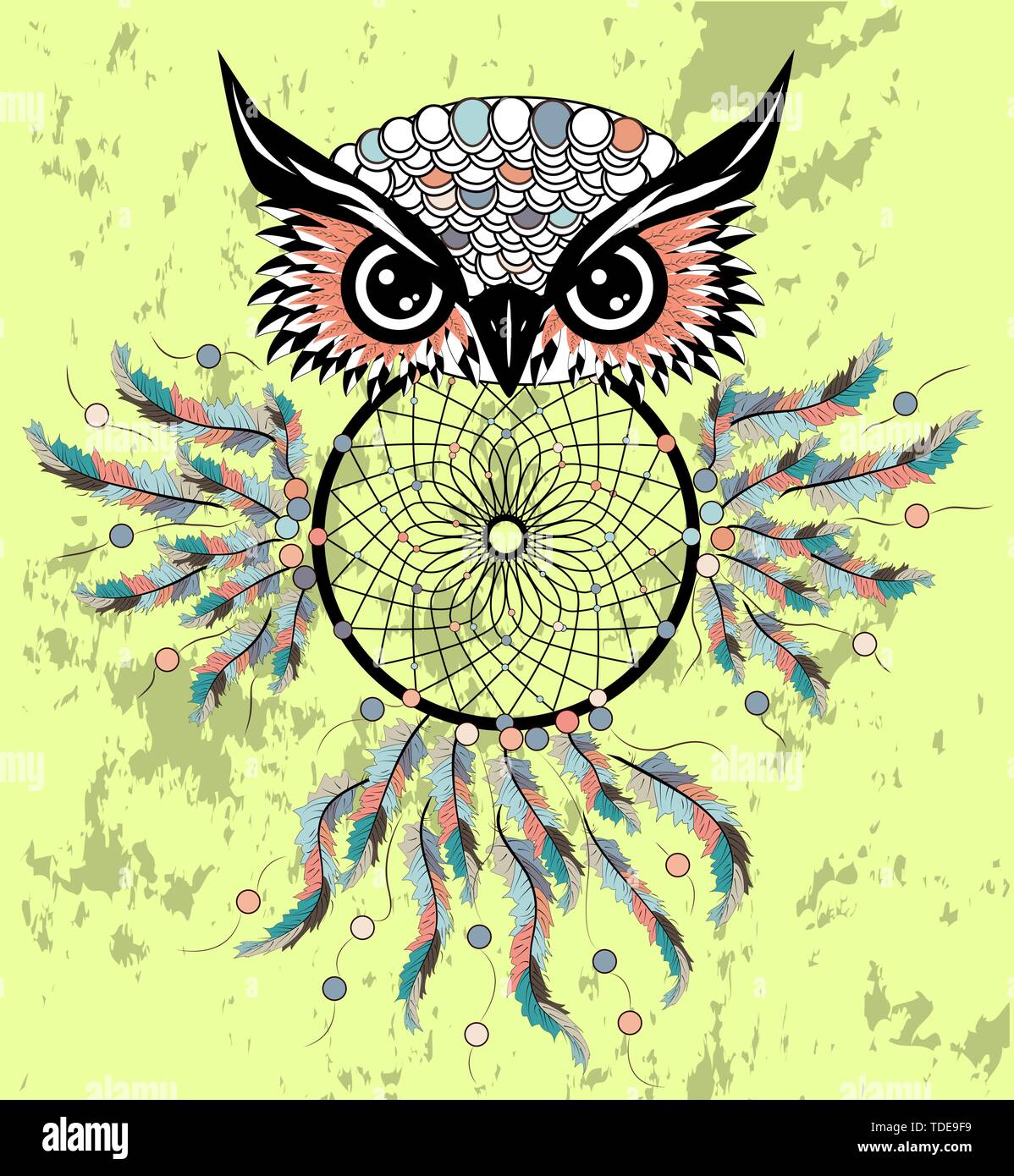 Dreamcatcher with owl. Zentangle. Abstract bird. Mystic symbol ...