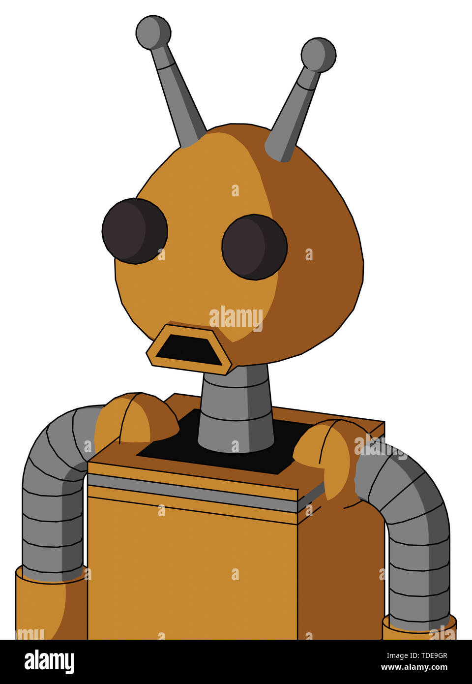 Portrait style peach droid with rounded head and sad mouth and two eyes ...