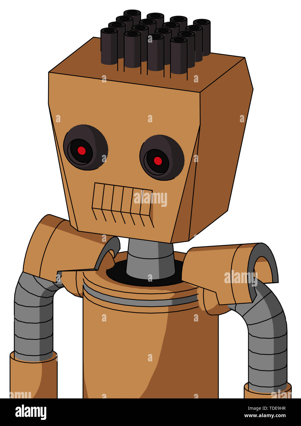 Portrait style peach mech with box head and toothy mouth and black ...