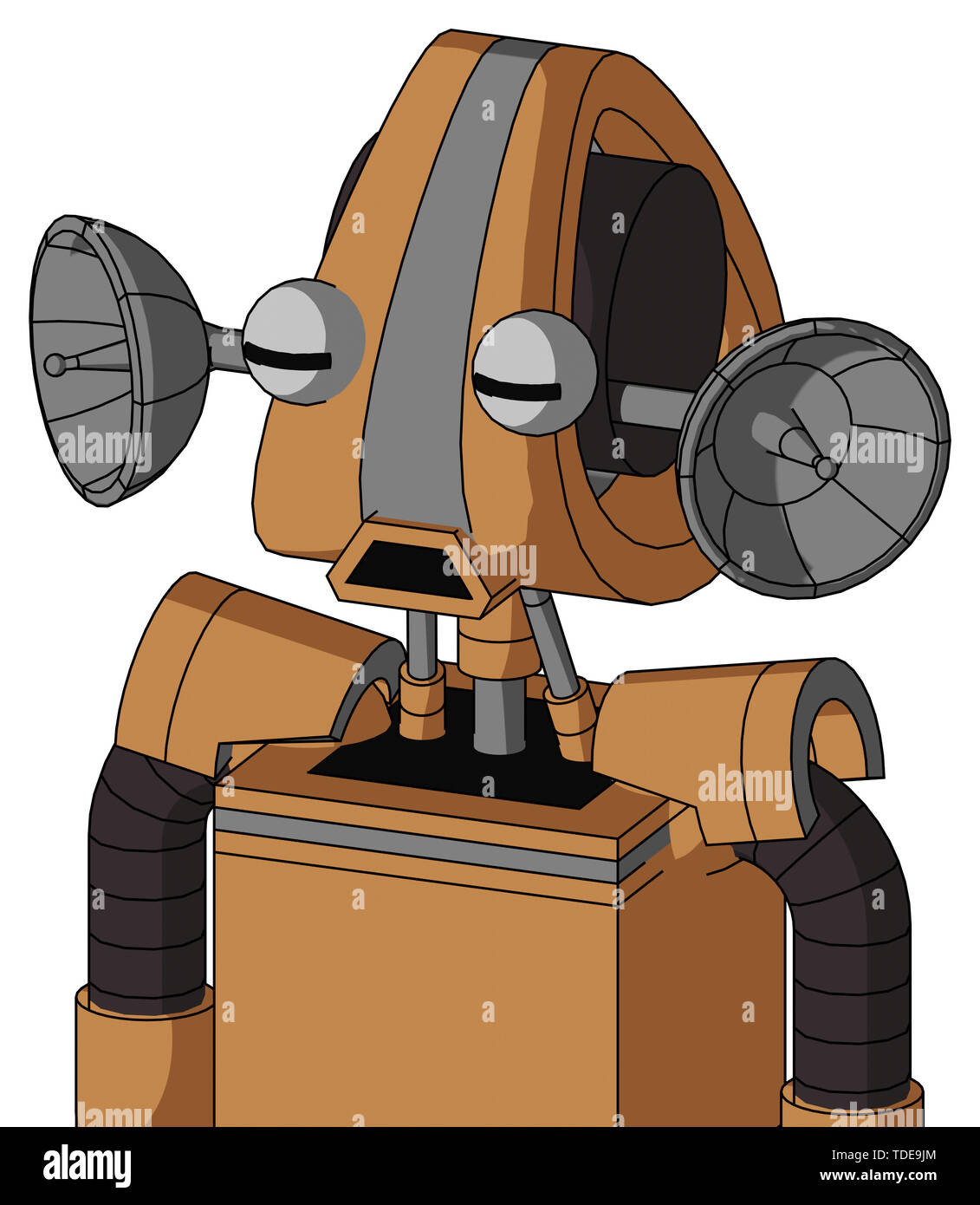 Portrait style peach mech with droid head and sad mouth and two eyes ...