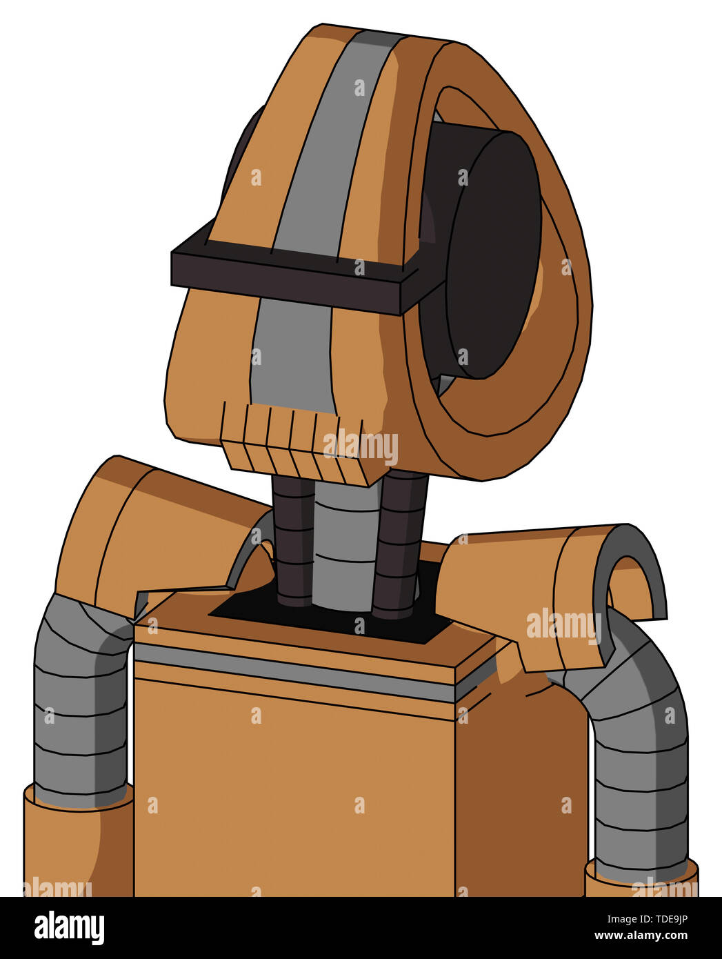 Portrait style peach mech with droid head and toothy mouth and black ...