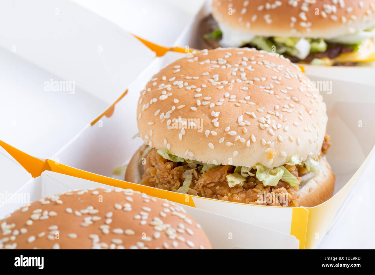 The hamburger is in the box Stock Photo - Alamy