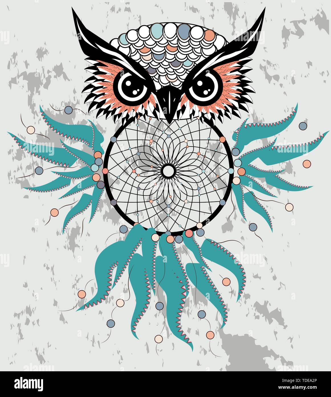 Dreamcatcher owl boho style cartoon character abstract bohemian object ...