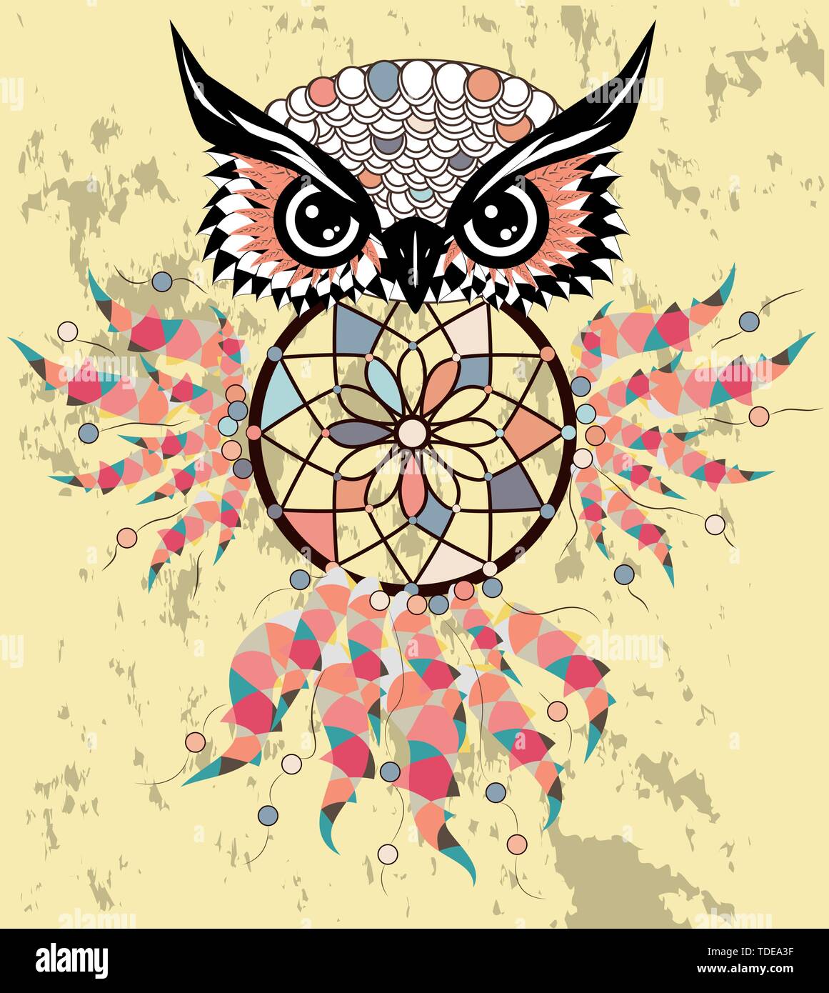 Dreamcatcher owl boho style cartoon character abstract bohemian object ...