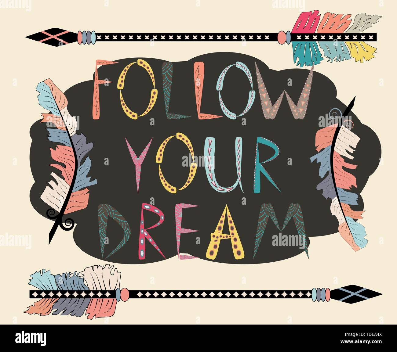Boho template with inspirational quote - follow your dreams. ethnic ...