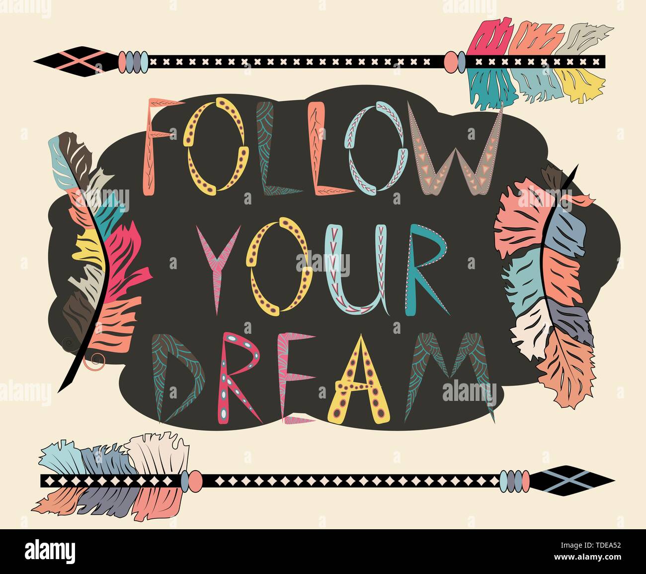 Boho template with inspirational quote - follow your dreams. ethnic ...