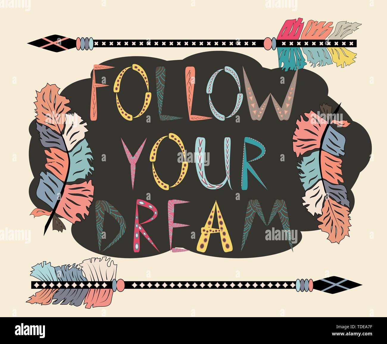 Boho template with inspirational quote - follow your dreams. ethnic ...