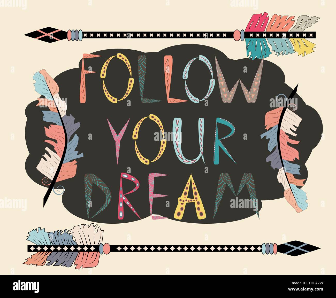 Boho template with inspirational quote - follow your dreams. ethnic ...