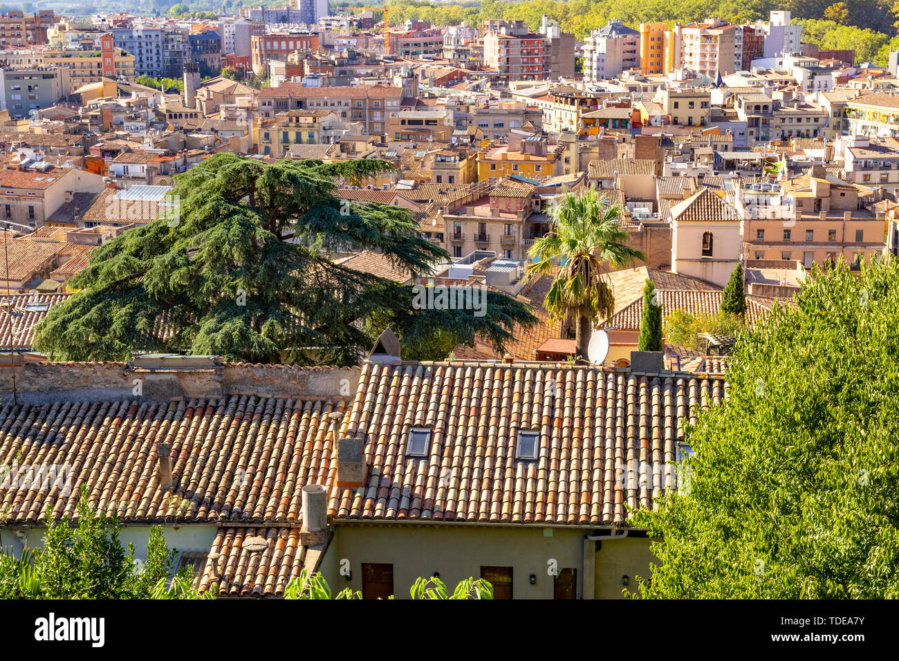 Cityscape, view of Girona, Catalonia, Spain, medieval houses and ...