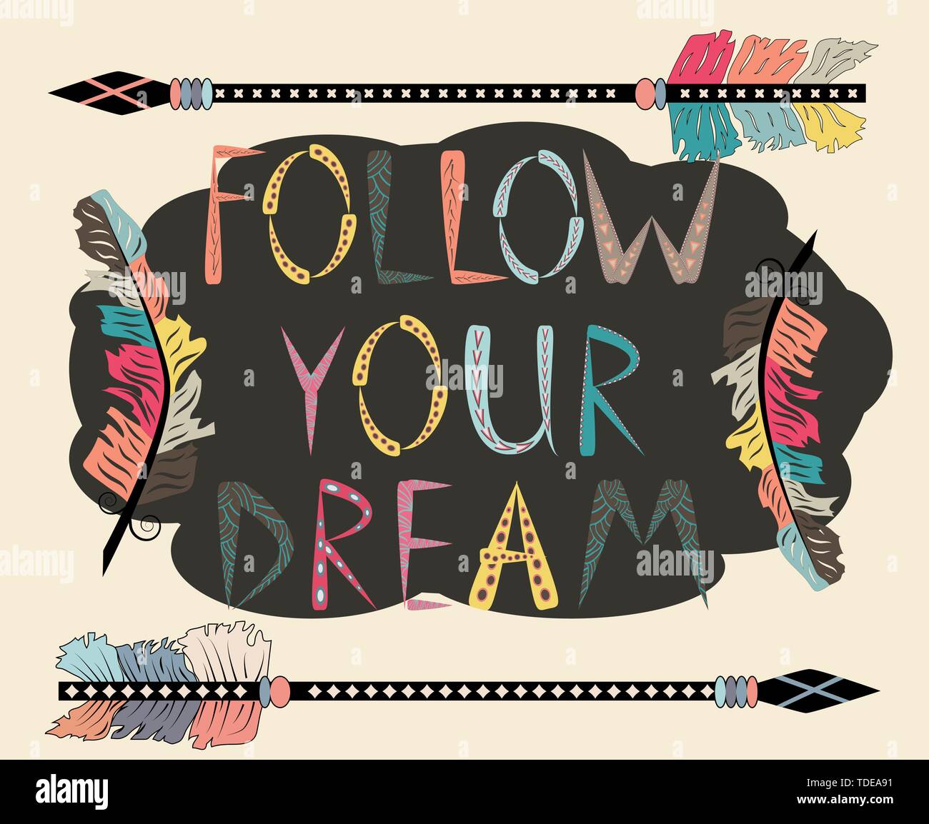 Boho template with inspirational quote - follow your dreams. ethnic ...