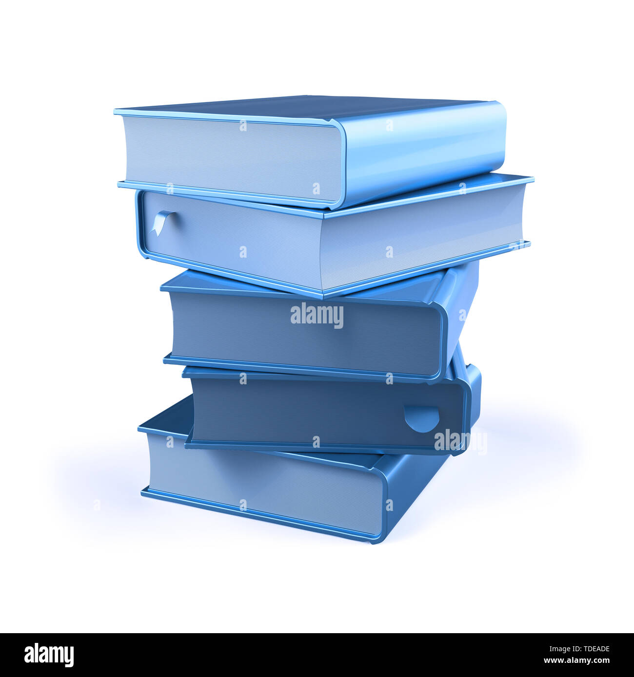 Books blue five, stack of book, blank covers textbook, bookmark. Back ...